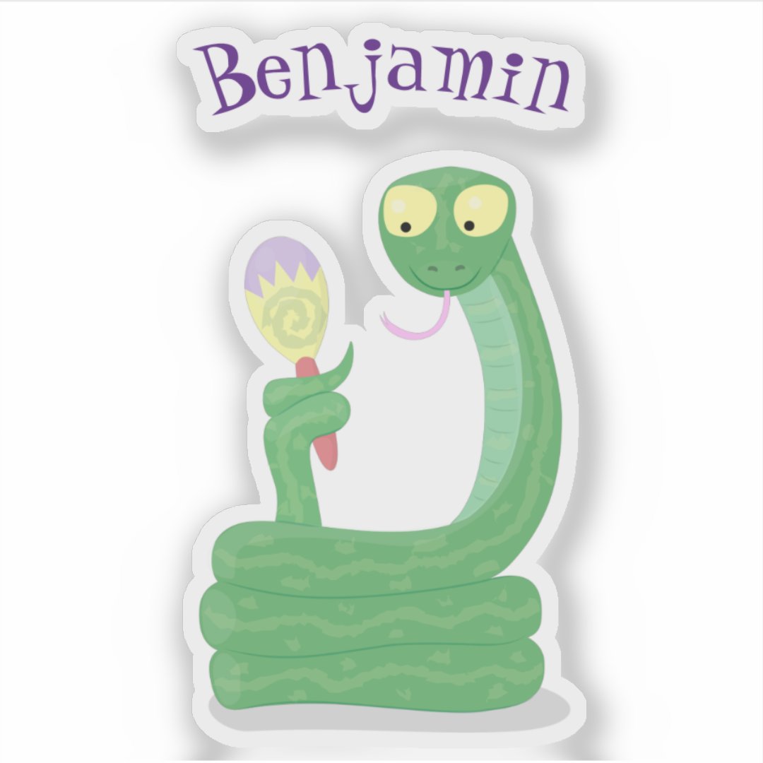 Funny green snake with maraca cartoon sticker | Zazzle