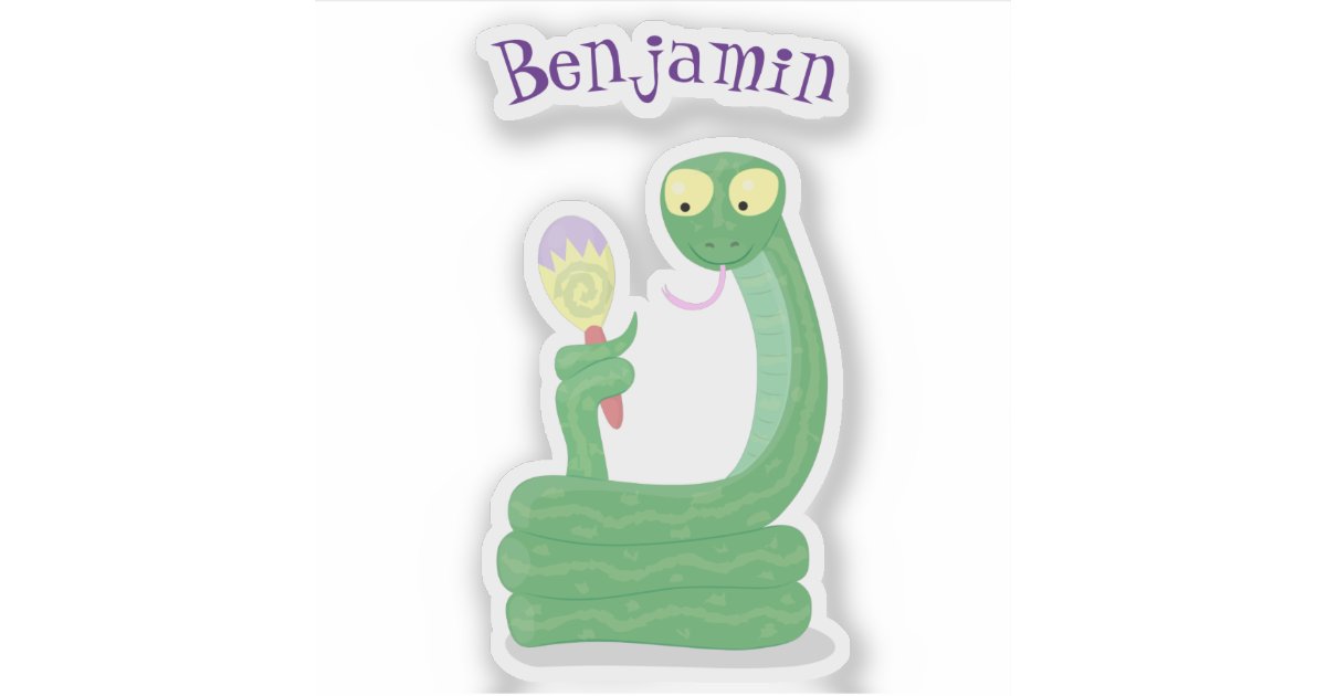 Funny green snake with maraca cartoon sticker | Zazzle