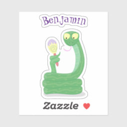 Funny green snake with maraca cartoon sticker | Zazzle