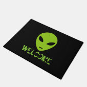 Funny green space alien head welcome door mat | Zazzle