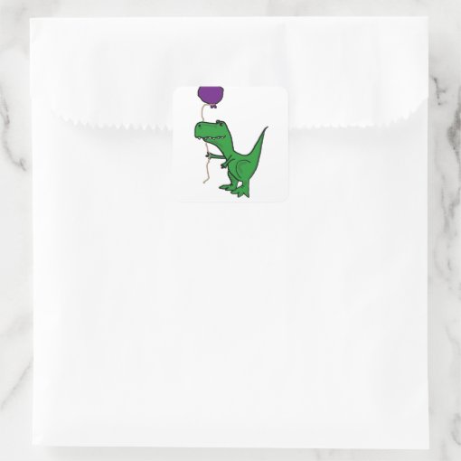 Funny Green Trex Dinosaur Holding Balloon Square Sticker | Zazzle