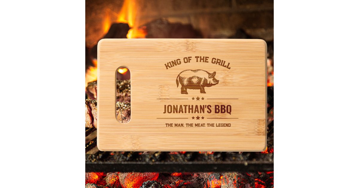 Funny Grill BBQ King, Personalized Name, Text Engraved Cutting Board ...