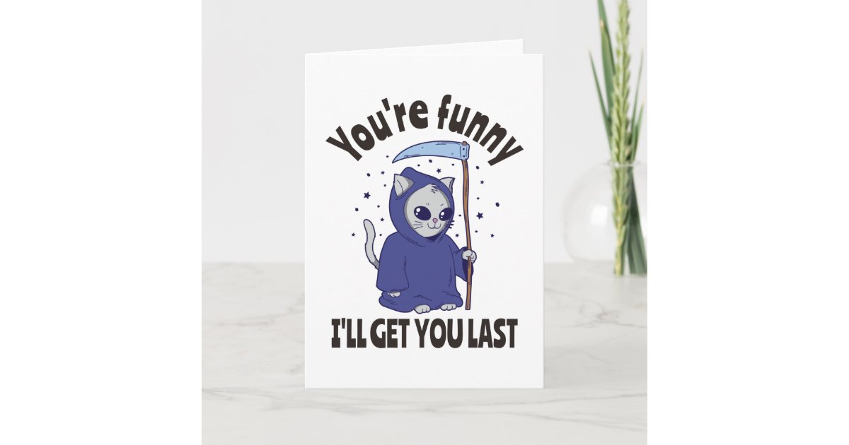 Funny Grim Reaper Cat Halloween Costume Card | Zazzle