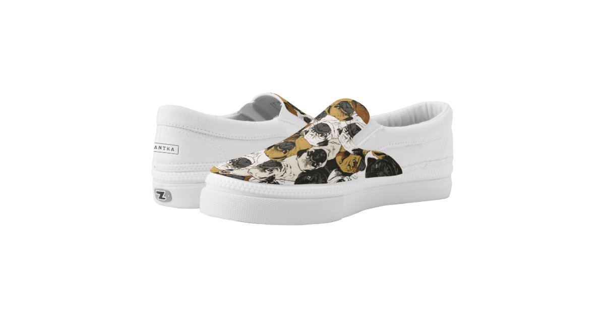 Funny Grumpy Group of Pug Dogs Personalized Slip-On Sneakers | Zazzle