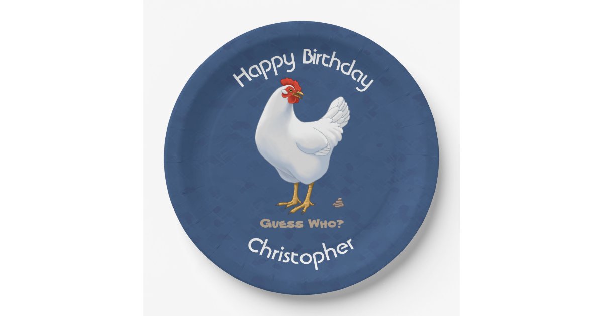 Funny Guess Who Chicken Poo White Hen Paper Plates | Zazzle
