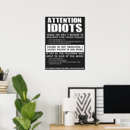 Funny Gun Store Sign "Attention Idiots" | Zazzle