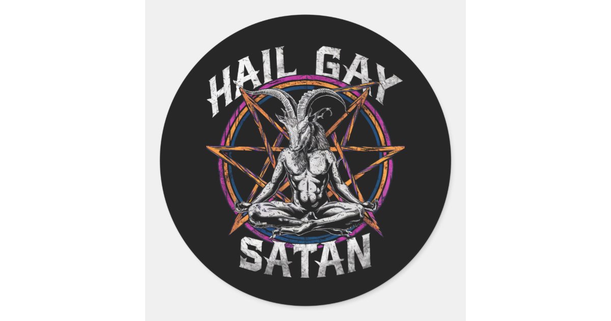 Funny Hail Gay Satan LGBT Goth Gay Pride Baphomet Classic Round Sticker ...