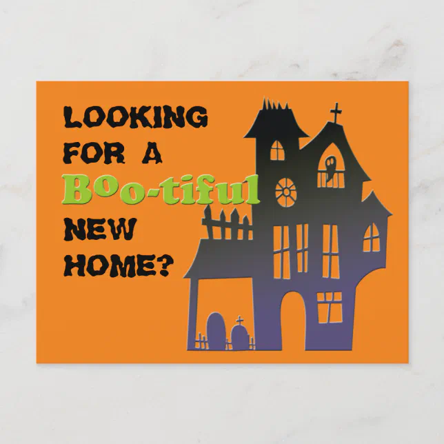 Funny Halloween Haunted House Real Estate Holiday Postcard | Zazzle