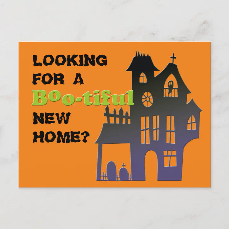 Funny Halloween Haunted House Real Estate Holiday Postcard | Zazzle