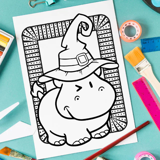 Funny Halloween Hippo Coloring Page Poster | Zazzle