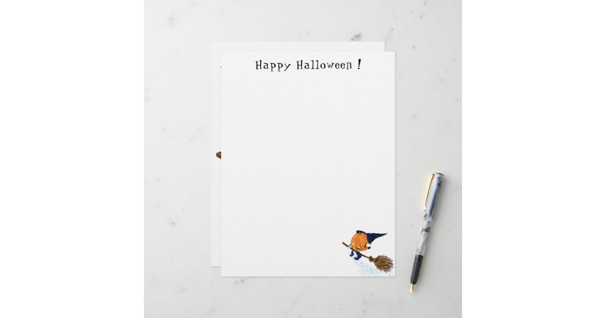 Funny Halloween Letterhead Witch Pumpkin Flying | Zazzle