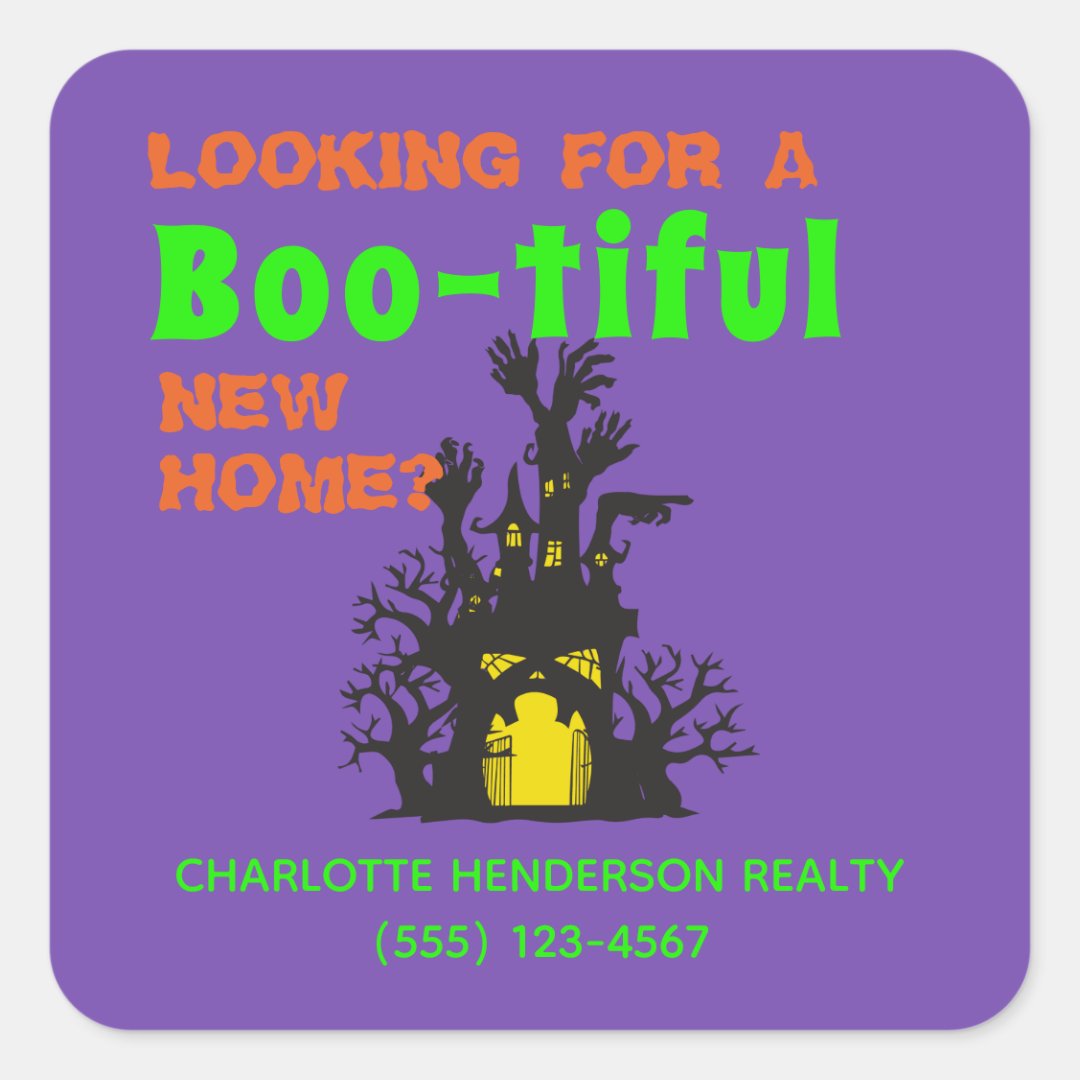 Funny Halloween Real Estate Haunted House Square Sticker | Zazzle