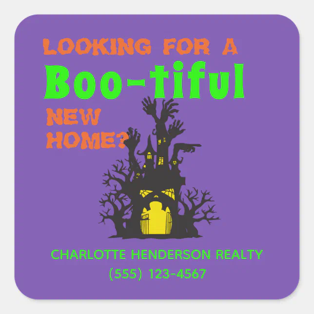 Funny Halloween Real Estate Haunted House Square Sticker | Zazzle