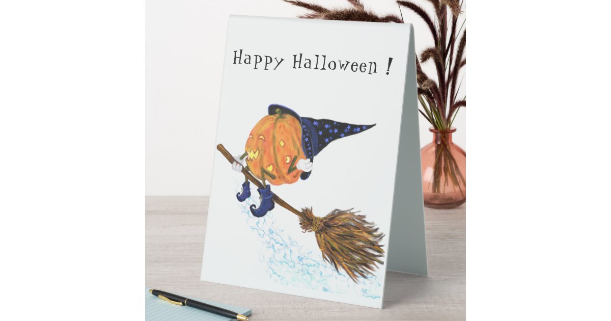 Funny Halloween Table Tent Sign Witch Pumpkin | Zazzle
