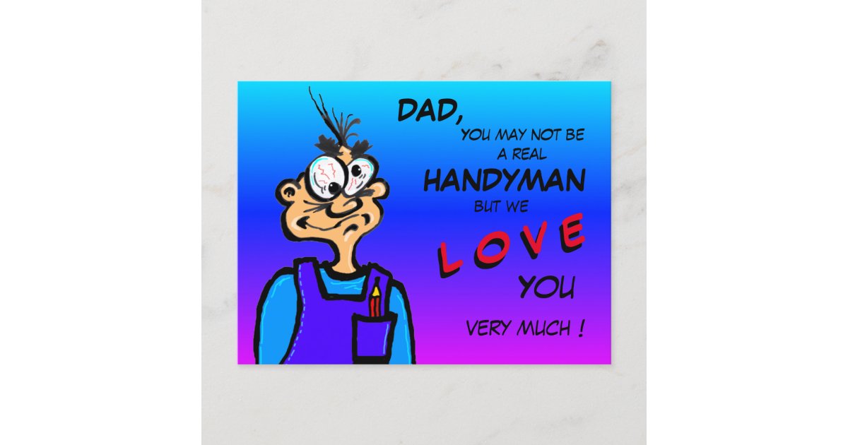 Funny Handyman Catoon DAD Postcard | Zazzle