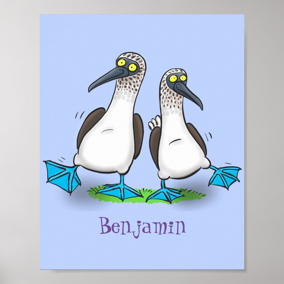 Funny, happy blue footed boobies dancing cartoon poster | Zazzle