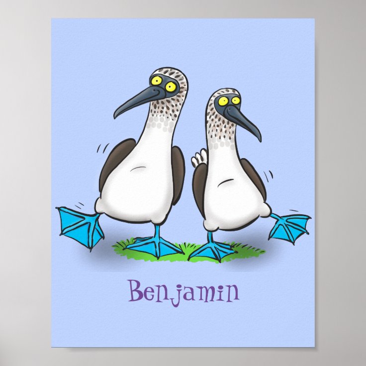 Funny, happy blue footed boobies dancing cartoon poster | Zazzle