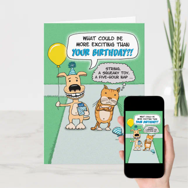 Funny Happy Dog and Grumpy Cat Birthday Card | Zazzle