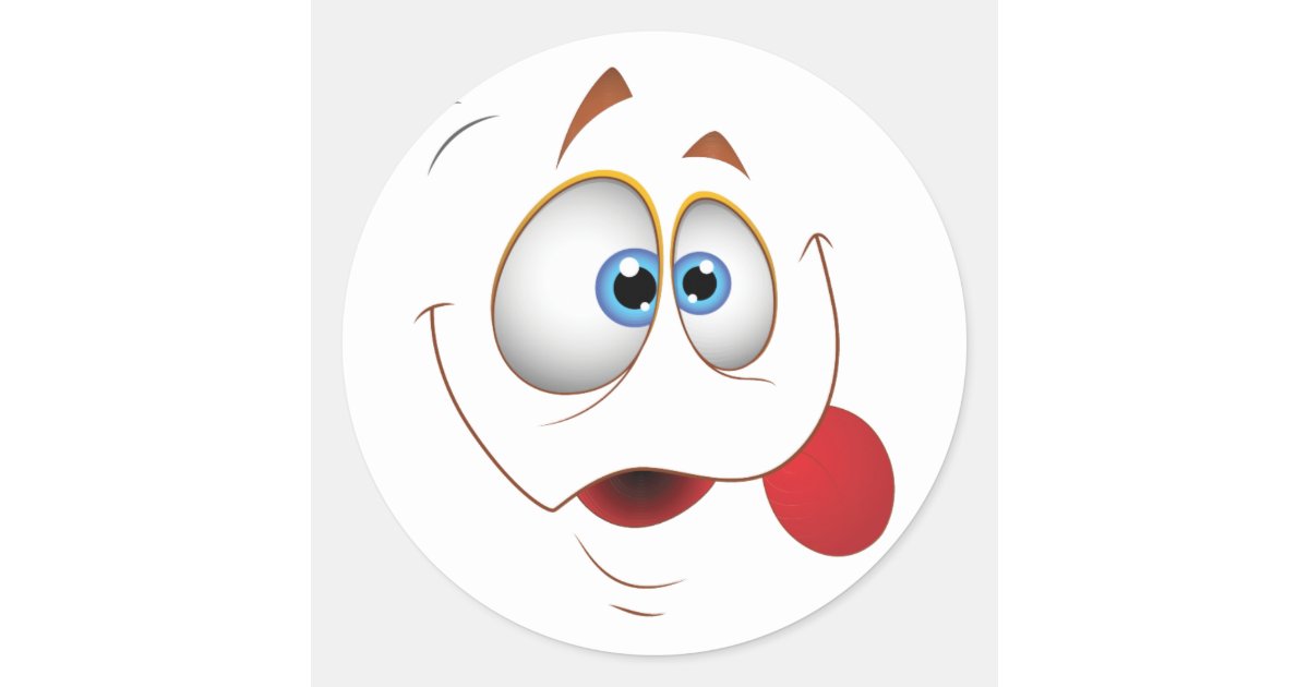 Funny Happy Face Blue Eyes Classic Round Sticker | Zazzle