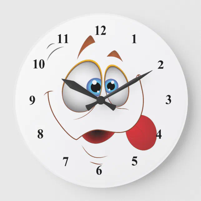Funny Happy Face Blue Eyes Large Clock | Zazzle