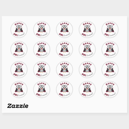 Funny Happy Halloween Owl Vampire Trick or Treat Classic Round Sticker ...