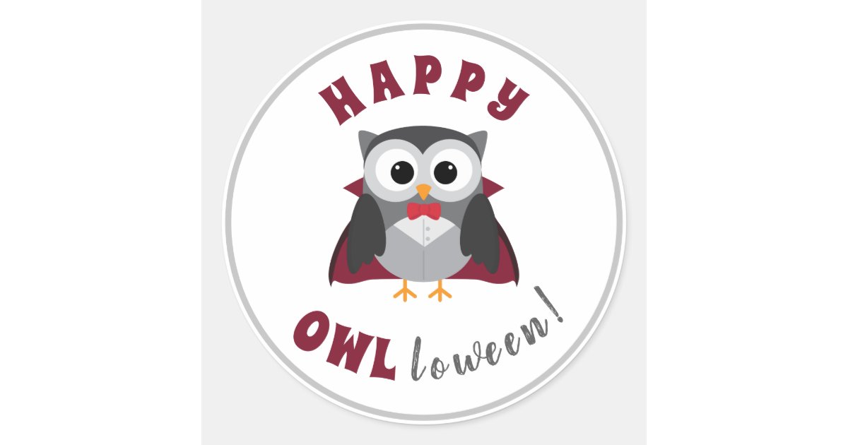 Funny Happy Halloween Owl Vampire Trick or Treat Classic Round Sticker ...