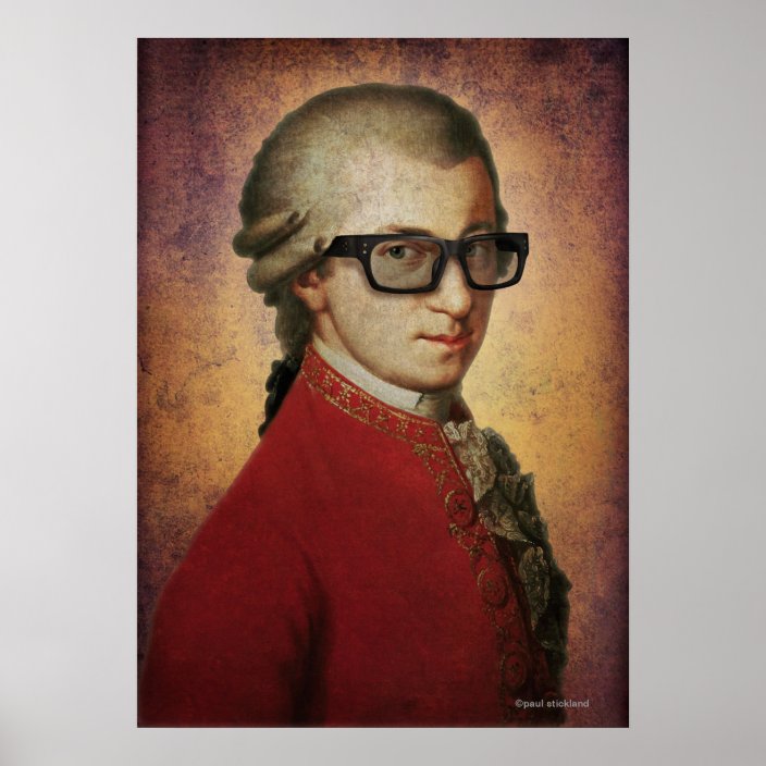 Funny Happy Hipster Mozart Classical Music Art Poster | Zazzle.com