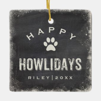 Funny Happy Howlidays Dog Photo and Name Custom Ceramic Ornament | Zazzle