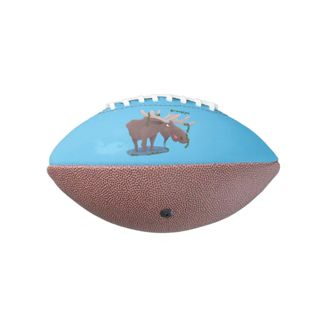 Funny happy moose cartoon illustration football | Zazzle