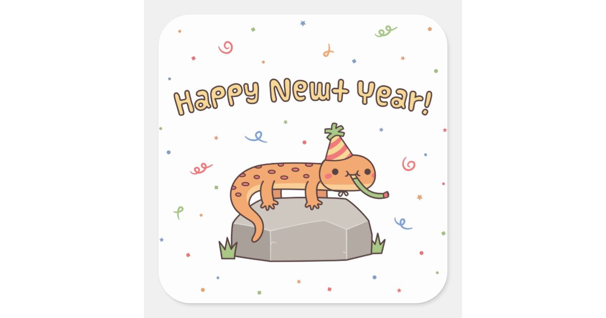 Funny Happy Newt Year, New Year Pun Doodle Square Sticker | Zazzle