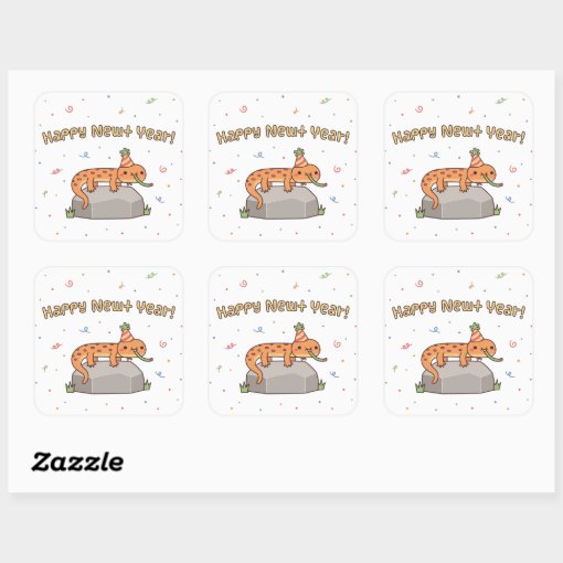 Funny Happy Newt Year, New Year Pun Doodle Square Sticker | Zazzle