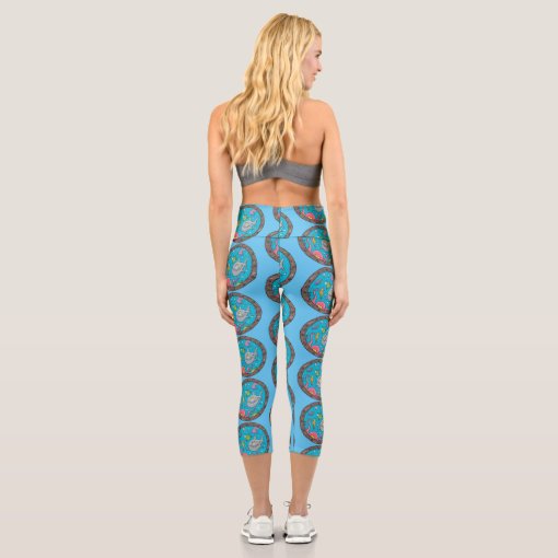 Funny happy sea creatures underwater cartoon capri leggings | Zazzle