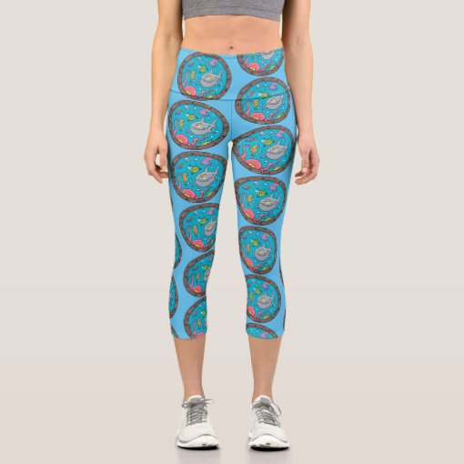 Funny happy sea creatures underwater cartoon capri leggings | Zazzle