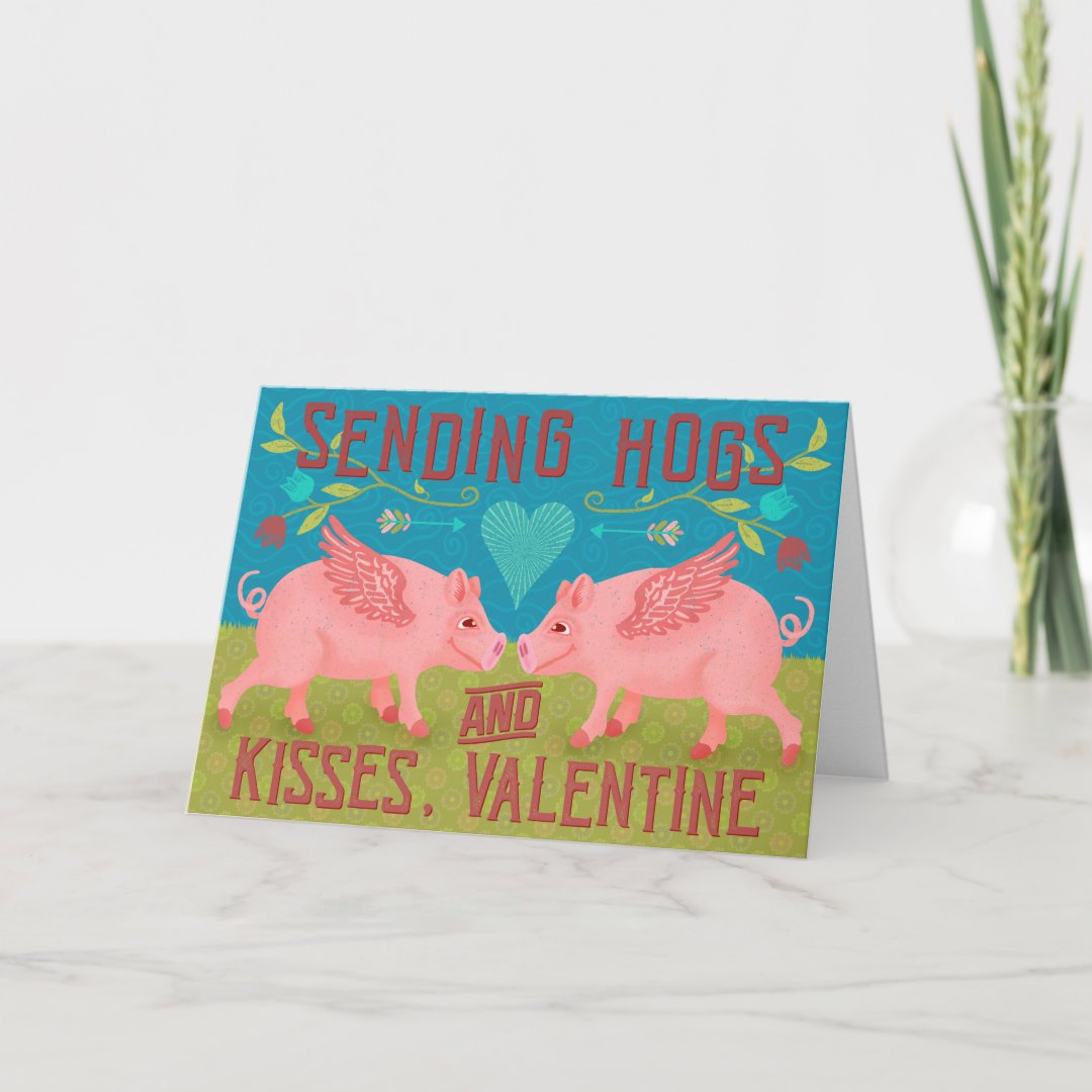 Funny Happy Valentines Day Cute Hogs Pig Pun Holiday Card | Zazzle