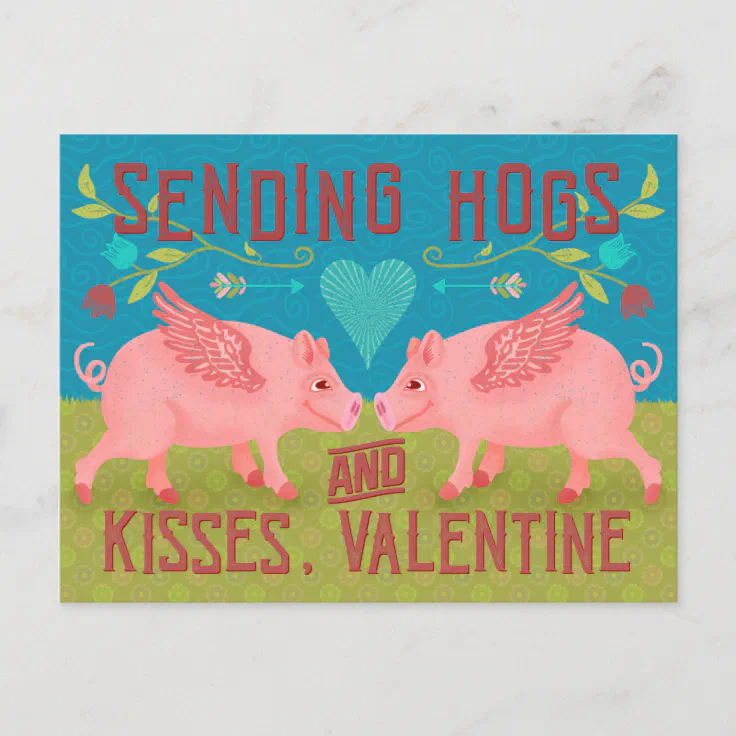 Funny Happy Valentines Day Pigs Pun Kids Classroom Holiday Postcard ...
