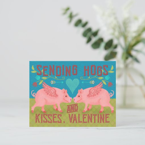Funny Happy Valentines Day Pigs Pun Kids Classroom Holiday Postcard ...