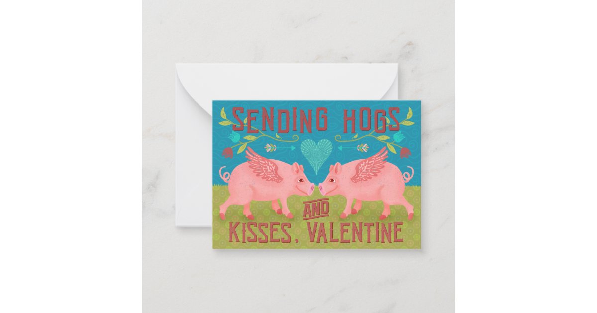 Funny Happy Valentines Day Pigs Pun Kids Classroom Note Card | Zazzle