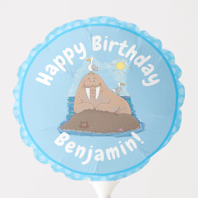 Funny happy walrus cartoon illustration balloon | Zazzle