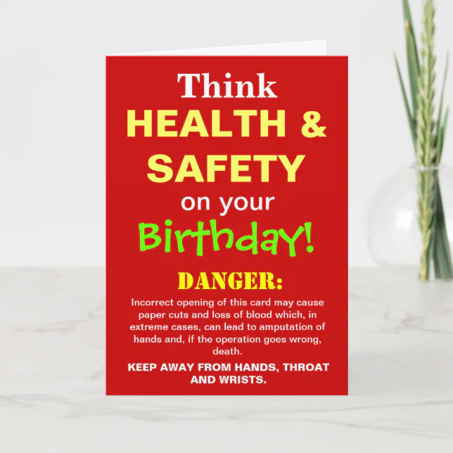 Funny Health and Safety Birthday Joke Card | Zazzle