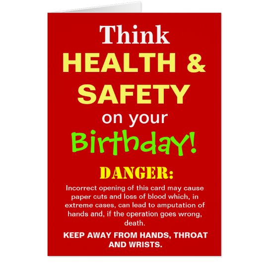 Funny Health and Safety Birthday Joke Card | Zazzle