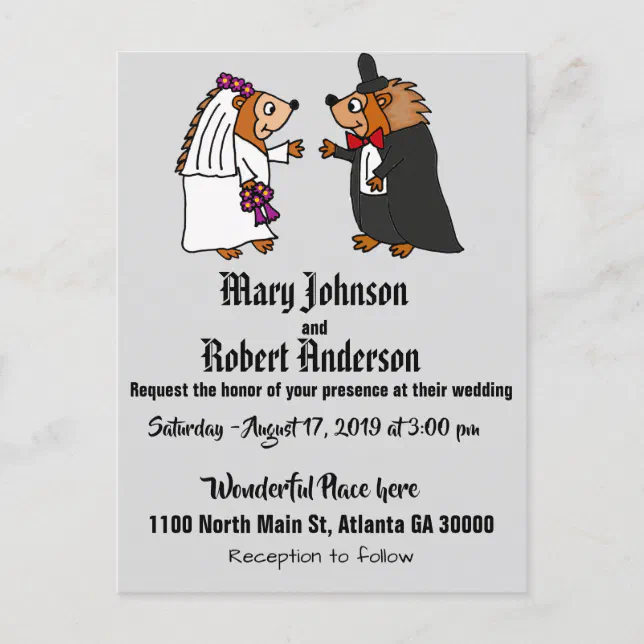 Funny Hedgehog Bride and Groom Wedding Invitation | Zazzle