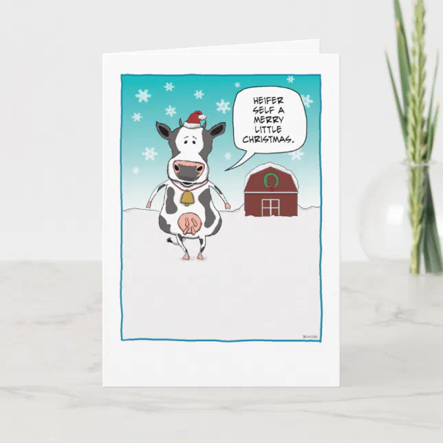 Funny Heifer Self Cow Christmas Holiday Card | Zazzle