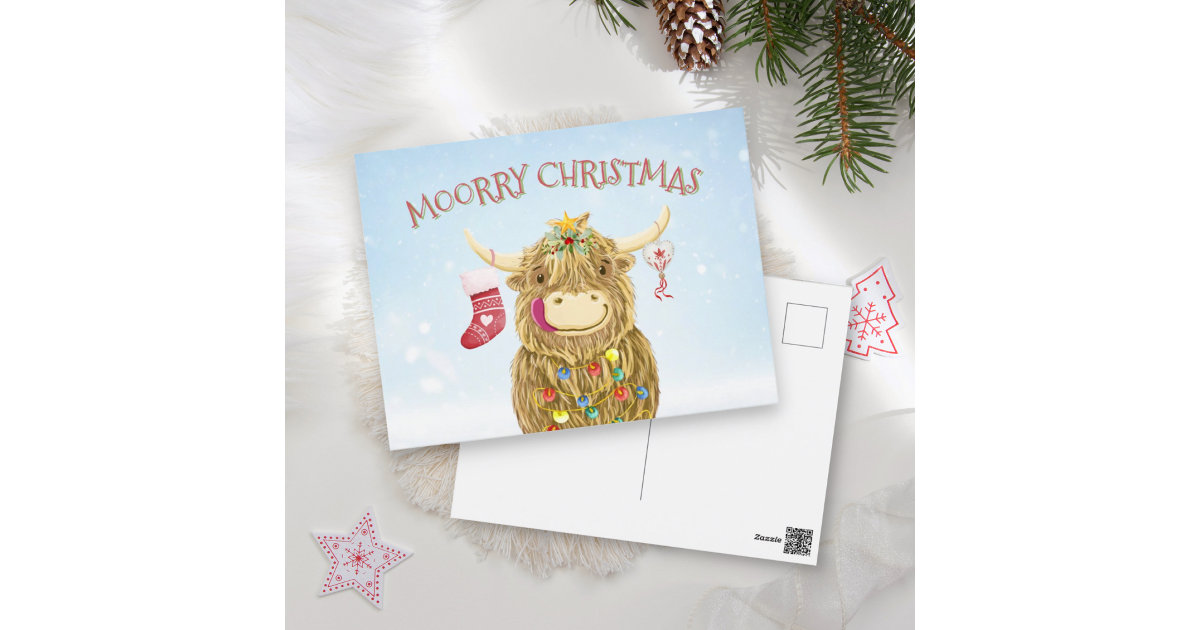 Funny Highland Cow Christmas Cute Holiday Postcard | Zazzle