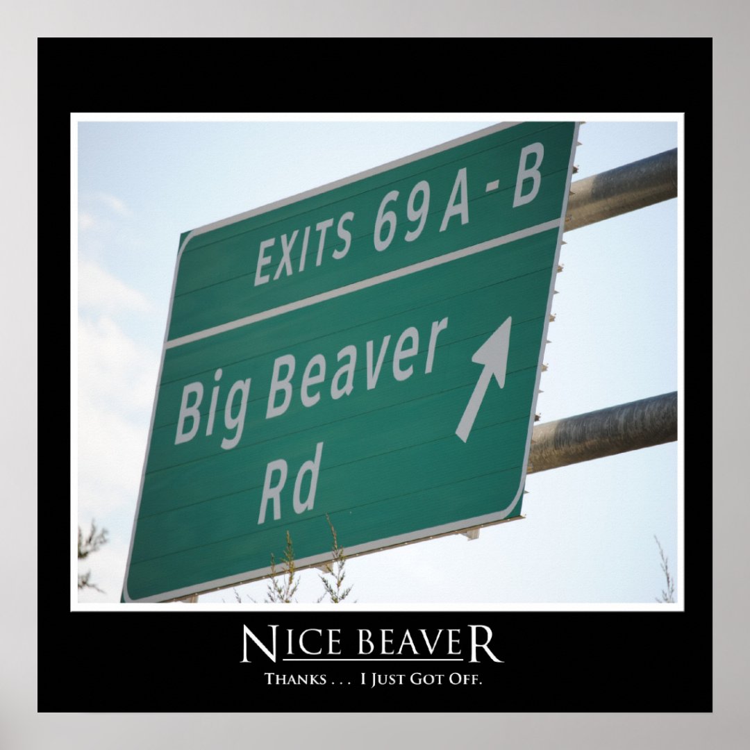 Funny Highway Sign, Big Beaver Road Exit 69 Poster | Zazzle
