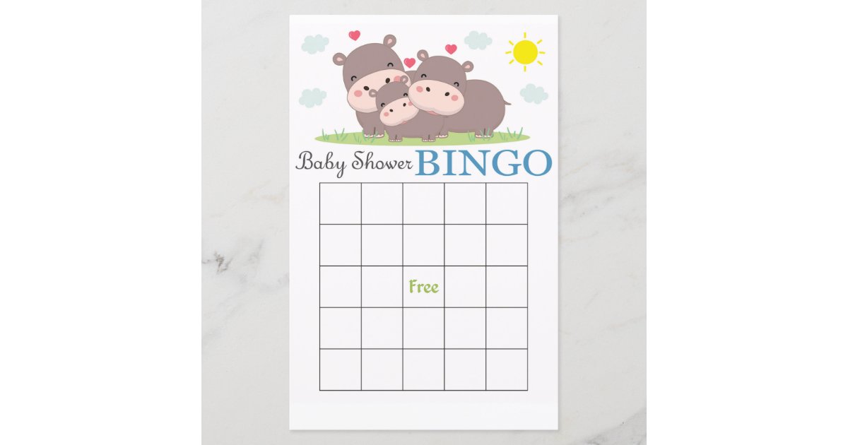 Funny Hippo baby shower bingo card | Zazzle