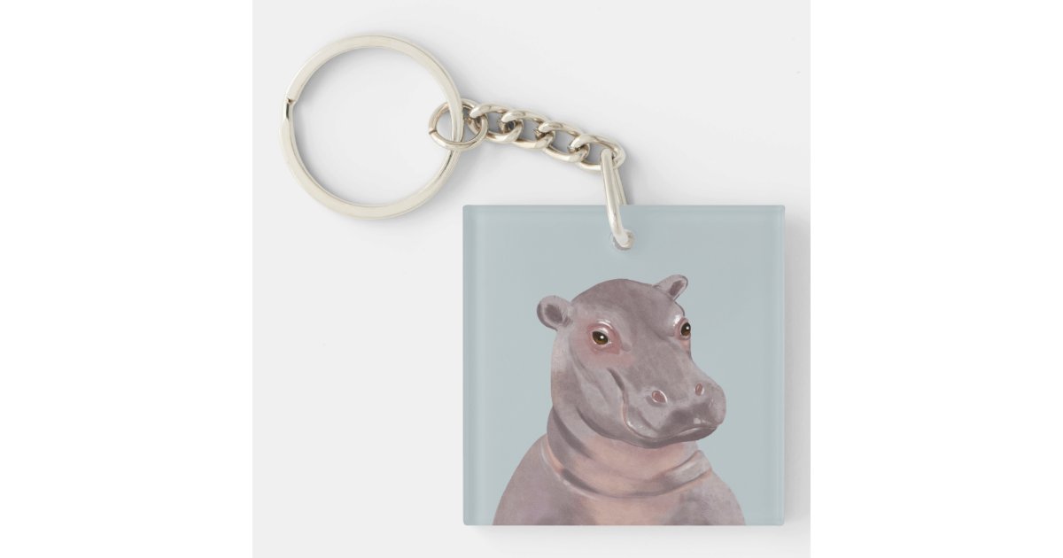 Funny Hippo Illustration Keychain | Zazzle