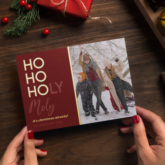 Funny Ho Ho Ho Christmas Photo Foil Holiday Card | Zazzle