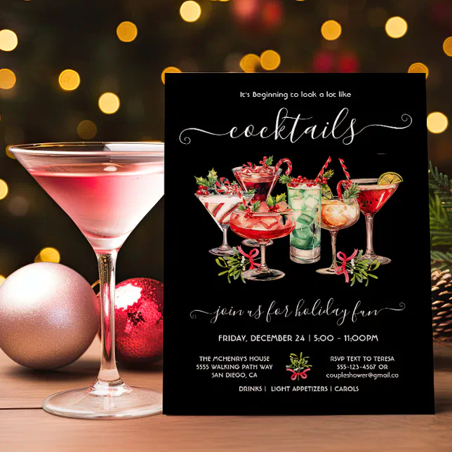 Funny Holiday Christmas Cocktails Party Invitation | Zazzle
