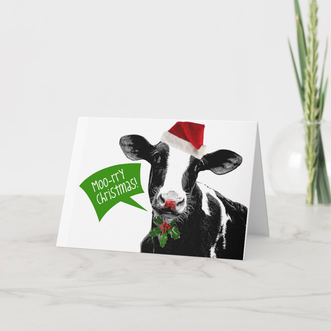 Funny Holiday Cow Merry Moo-rry Christmas | Zazzle
