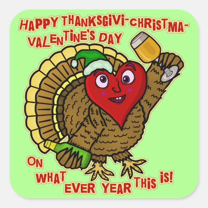 Funny Holiday Drunk Turkey Heart Square Sticker | Zazzle.com